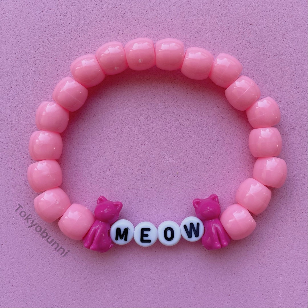 Meow Pink Cat Kitten Pink Word Letter Bracelet - Etsy