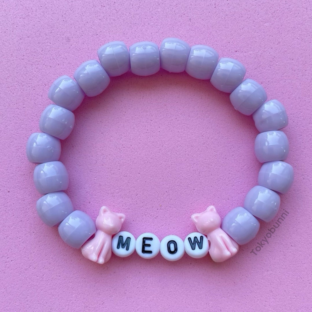 Meow Cat Kitten Pink Purple Word Letter Bracelet - Etsy