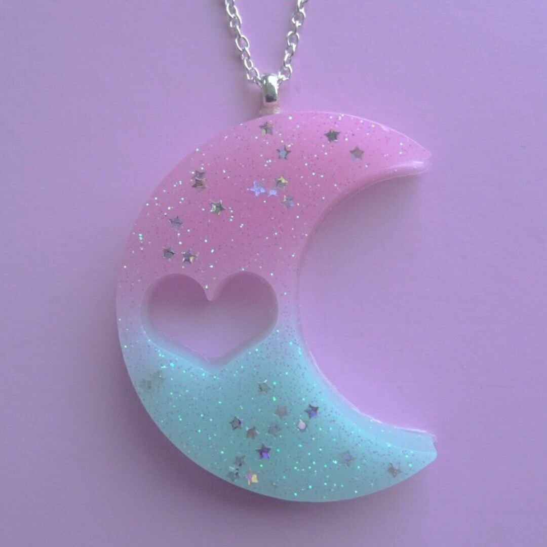 Kawaii Blue & Pink Moon Necklace - Etsy