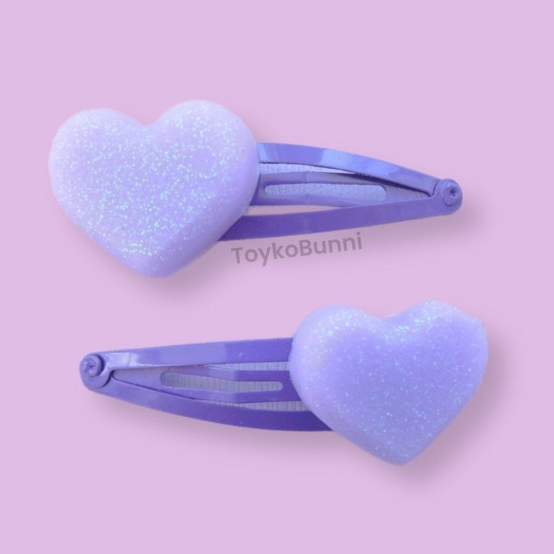 Purple Matte Glitter Heart Hair Clips - Etsy