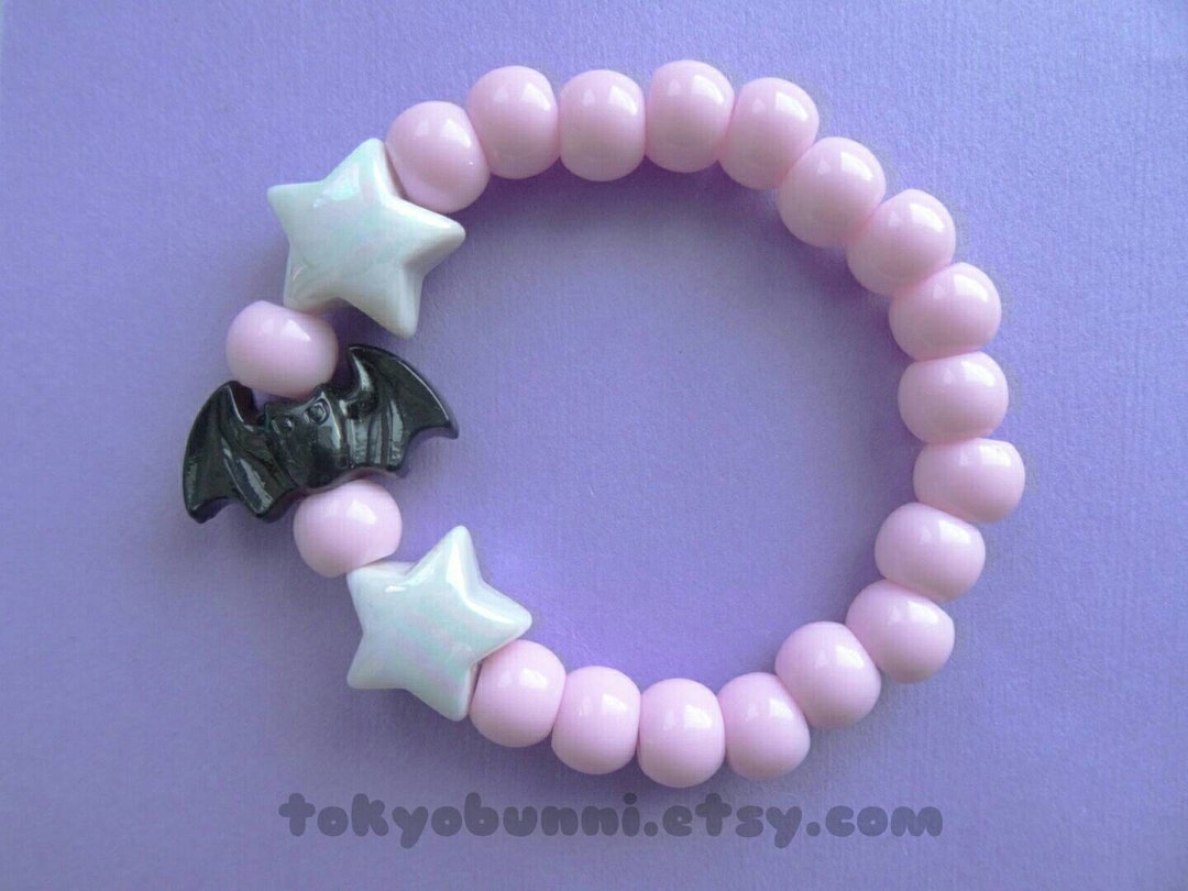 Pastel Goth Bat Beaded Pink Bracelet - Etsy