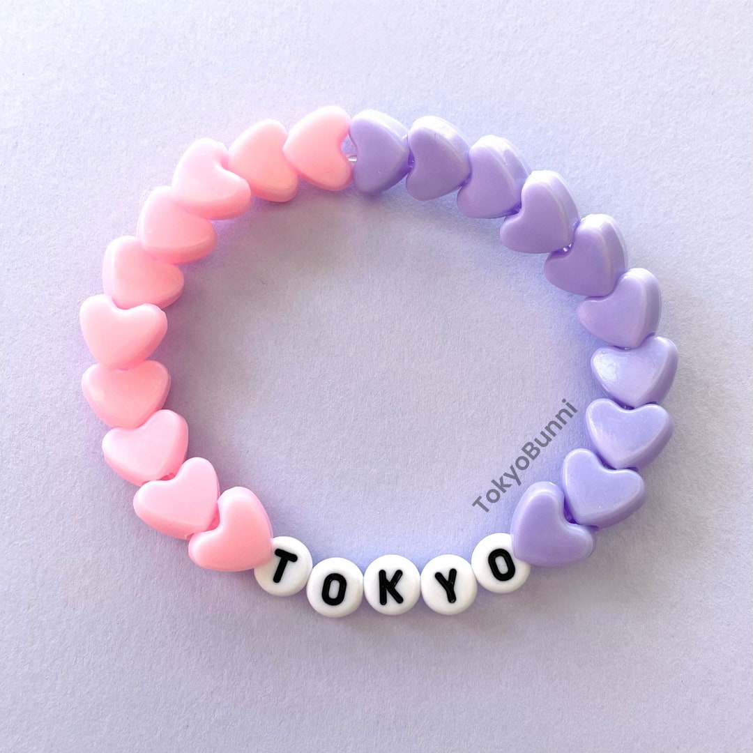 Tokyo Text Word Split Pink Purple Kawaii Bead Bracelets - Etsy