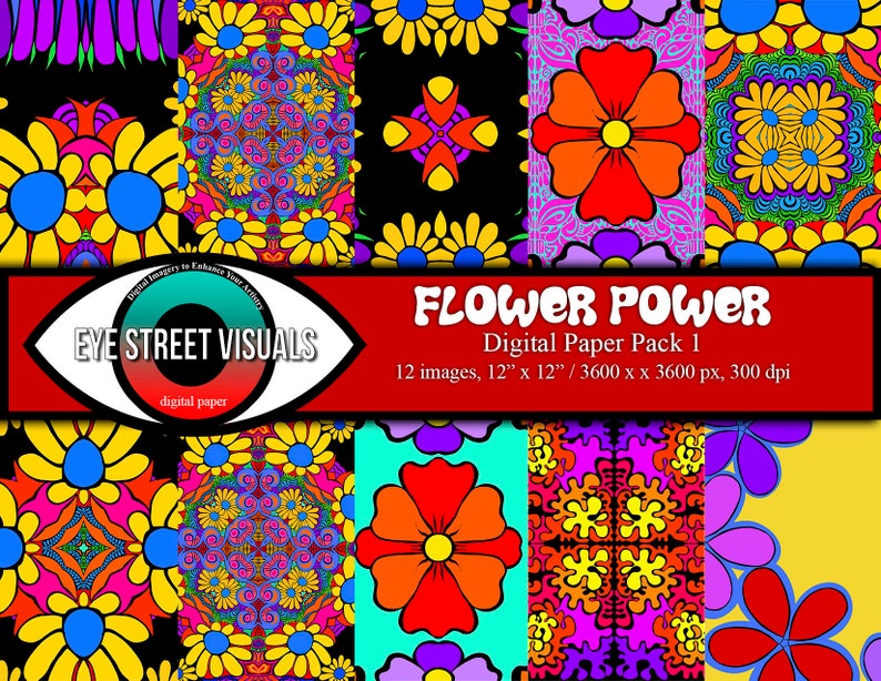 Flower Power Pop Art Digital Paper Pack 1 - Etsy