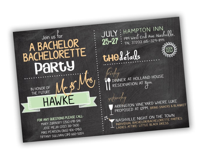 Bachelor Bachelorette Party Invitation Customizable Colors Etsy