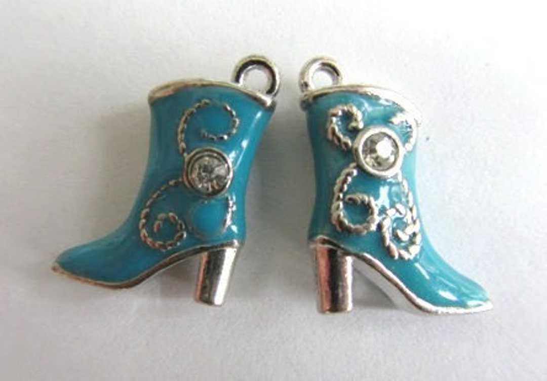 4 Pieces Blue Enamel COWGIRL BOOT Charm Pendants 3-D - Etsy