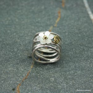 Wide Silver Daisy Ring, Roller Coaster Ring, Sterling Silver Ring, Art ...