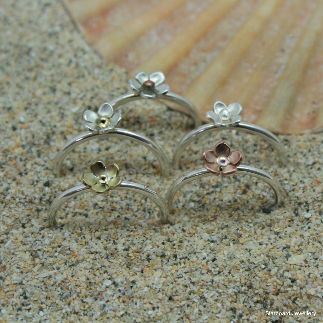 Sterling Silver Flower Ring in Mixed Metals, Tiny Mixed Metal Flower ...