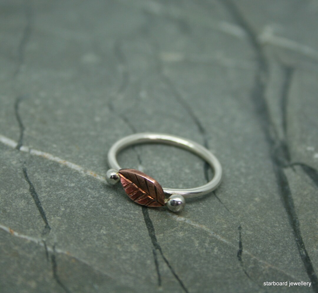 Sterling Silver Ring With Copper Leaf, Silver Leaf Ring, Silver and ...