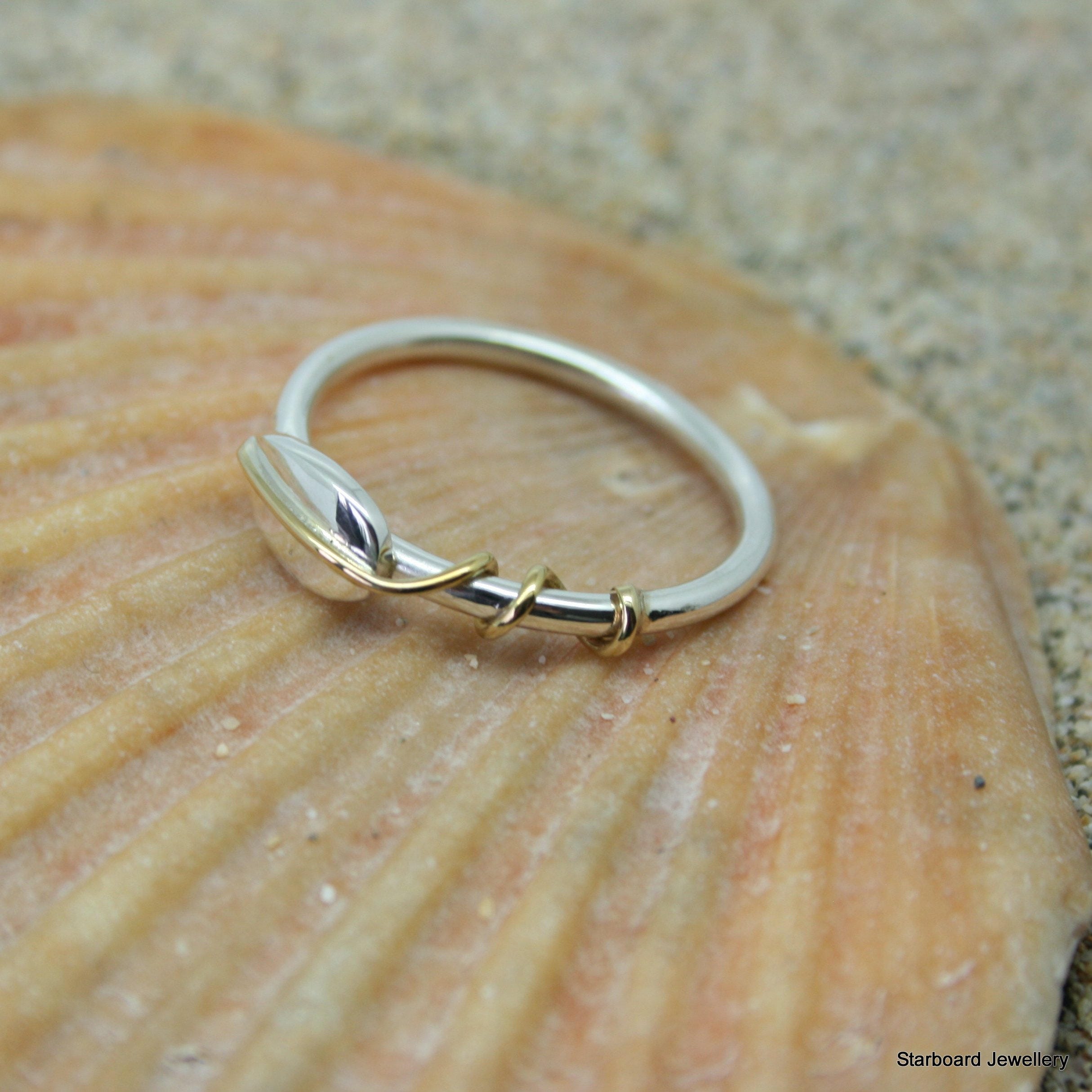 Sterling silver leaf ring with brass detail silver leaf ring | Etsy