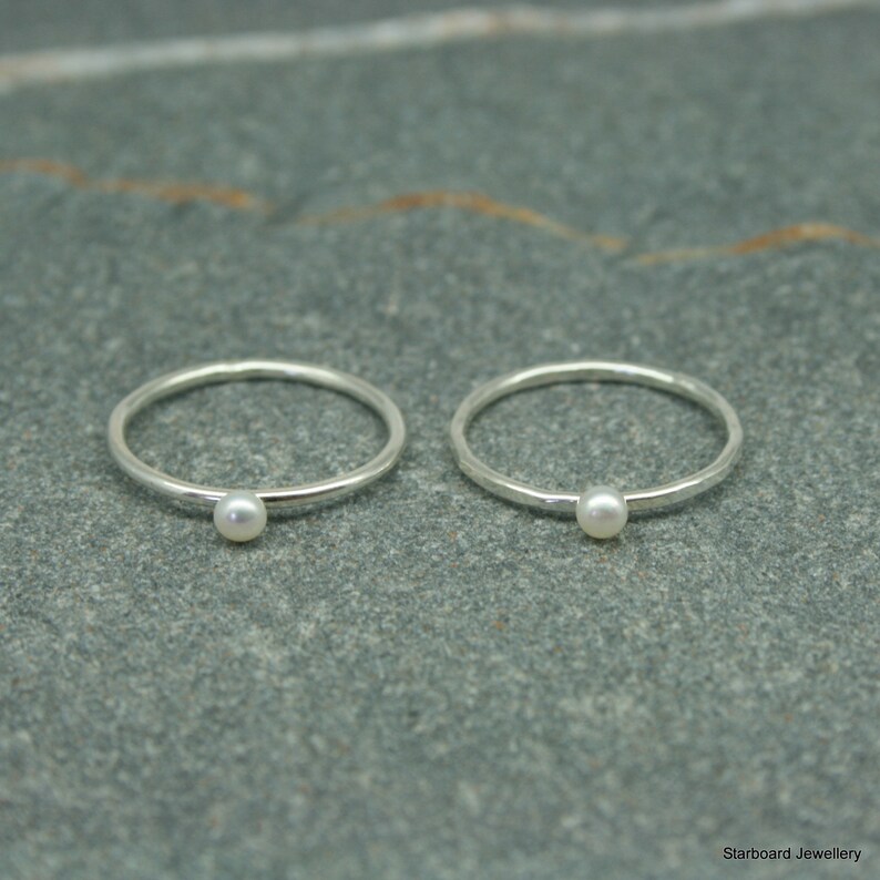Silver and Pearl Skinny Ring, Tiny Silver and Pearl Ring, Stackable ...