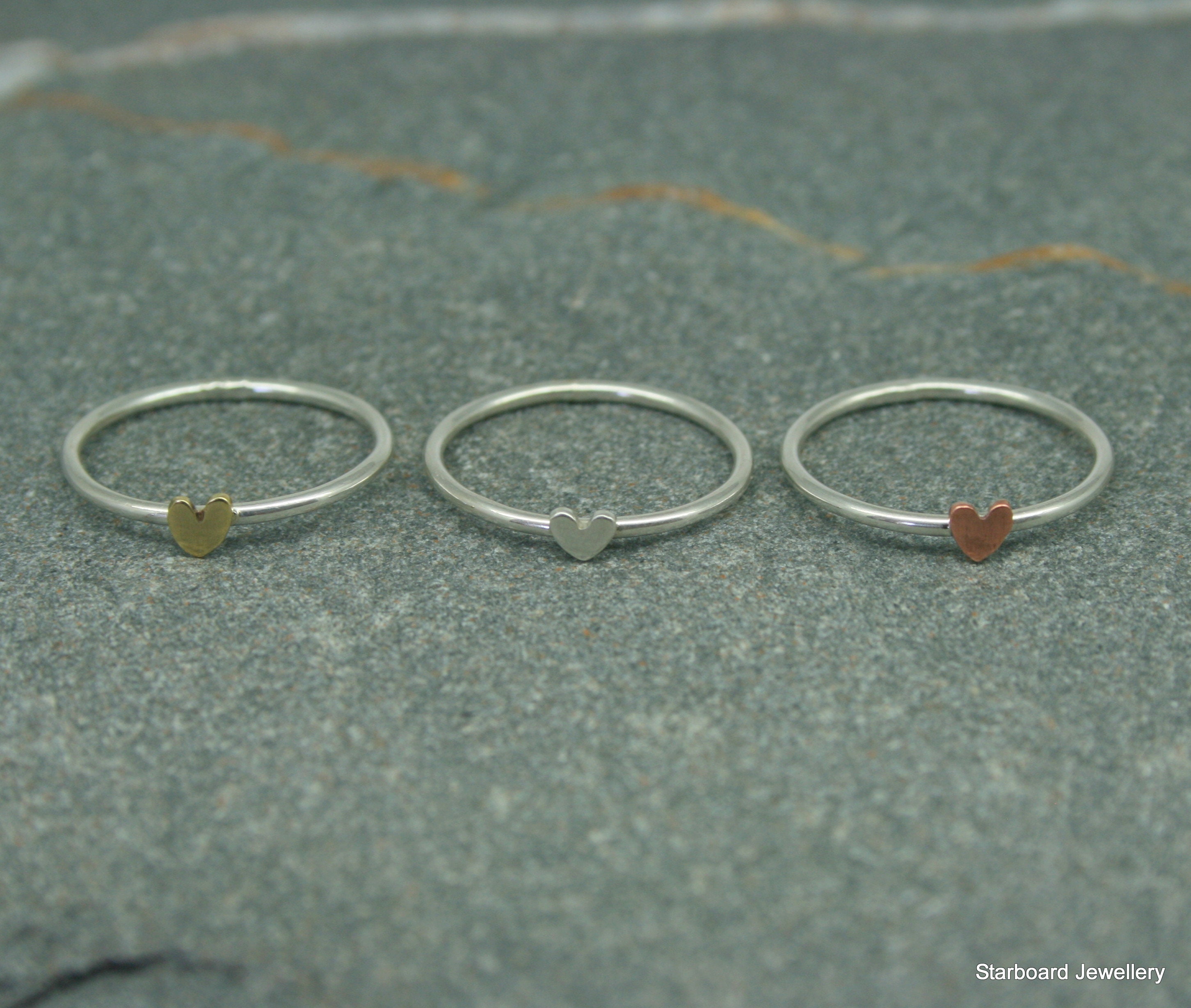 Tiny silver heart ring sterling silver stacking ring copper | Etsy