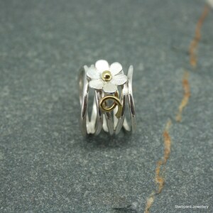 Wide Silver Daisy Ring, Roller Coaster Ring, Sterling Silver Ring, Art ...