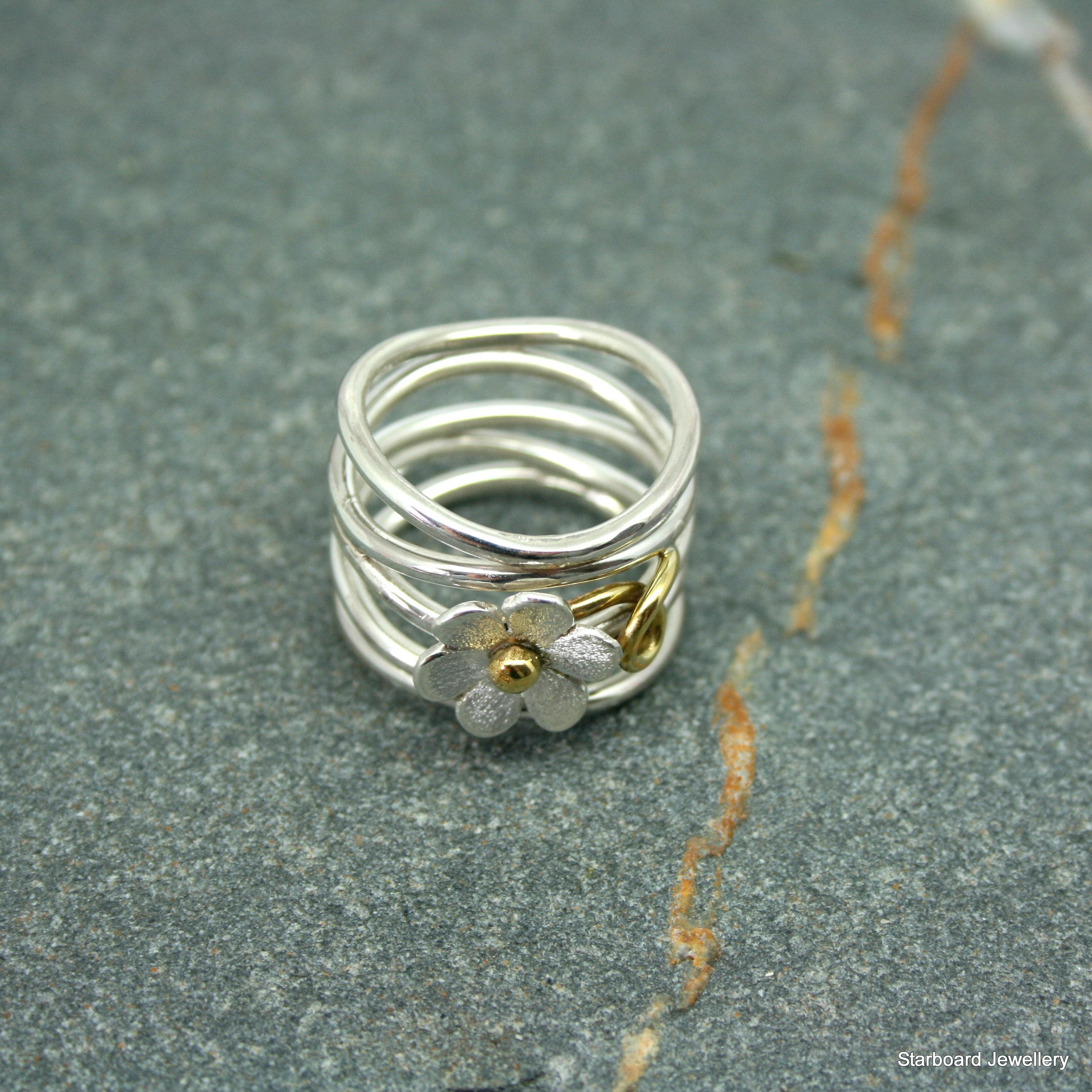 Wide Silver Daisy Ring Roller Coaster Ring Sterling Silver - Etsy UK
