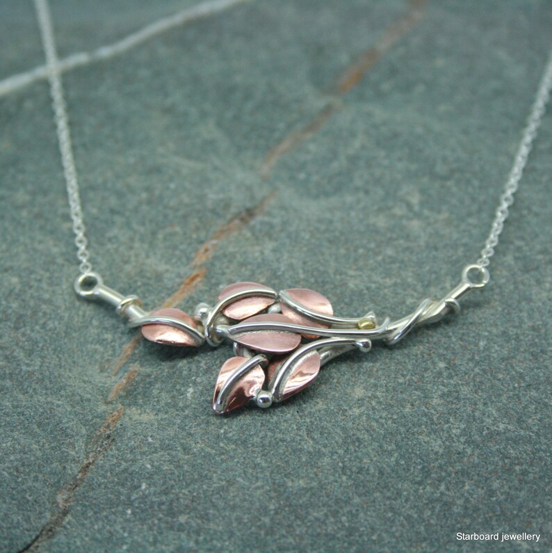 Handmade Sterling Silver Necklace With Copper Leaves and Silver ...