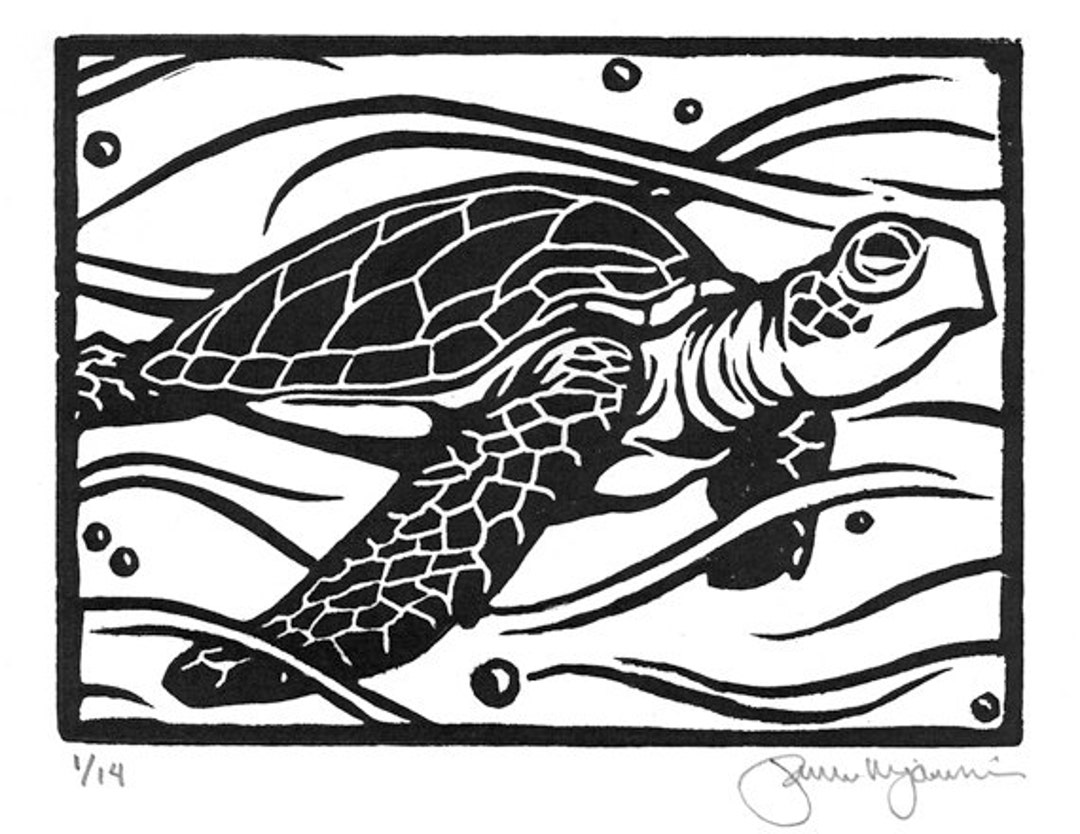 Sea Turtle Original Block Print - Etsy