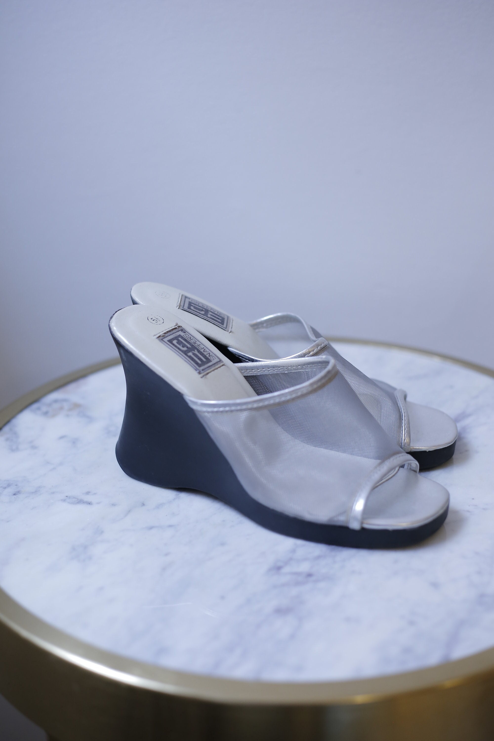 Blue And Silver Wedge Heels