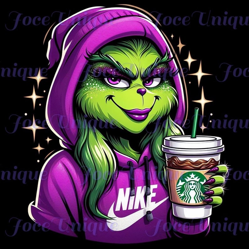 Green Grinch Girl, Boujee Girl, Purple Hoddie, Starbuk Coffee Cup ...
