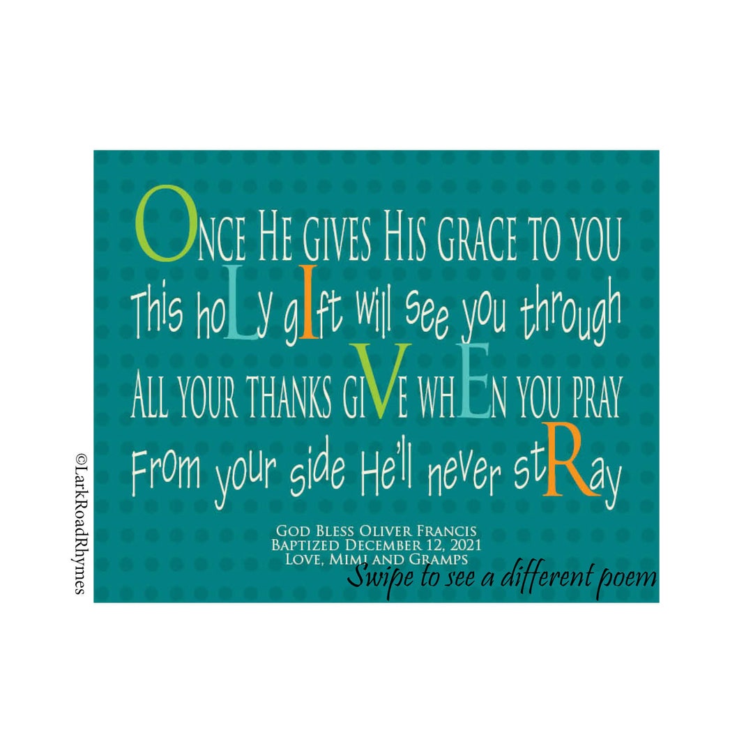 Special Baptism Gift for Boy, 8x10 Christening Name Art Poem, Printable ...