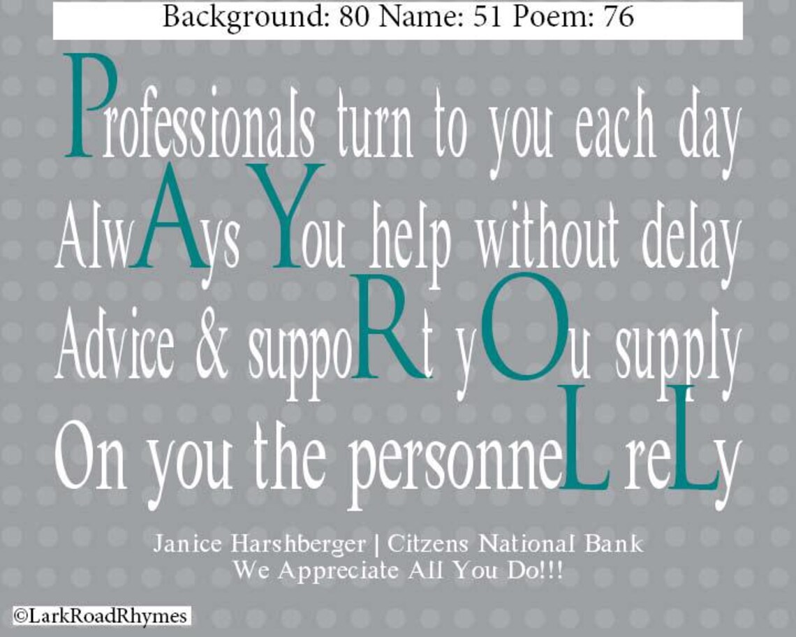 National Payroll Week Gifts, 8x10 Personalized Staff Appreciation Print ...