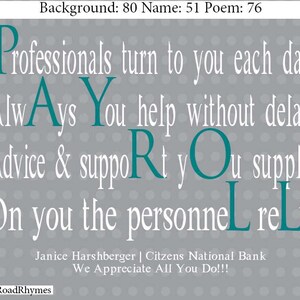 National Payroll Week Gifts, 8x10 Personalized Staff Appreciation Print ...