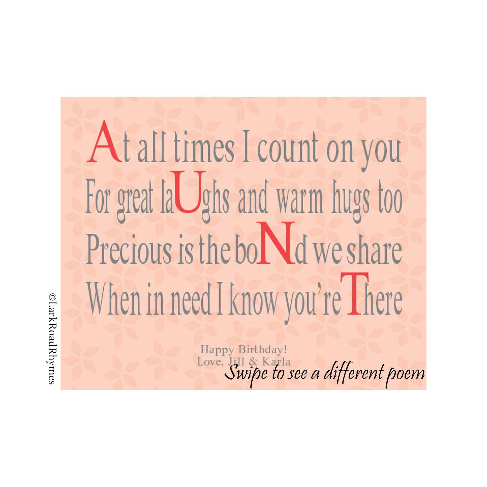 Personalized Aunt Poem From Niece or Nephew, 8x10 Sentimental Birthday ...