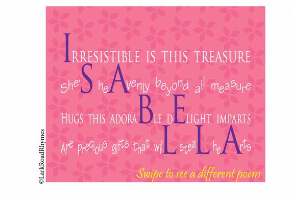 Items similar to Baby Girl Name Poem, 8x10 Personalized Baby Items For ...