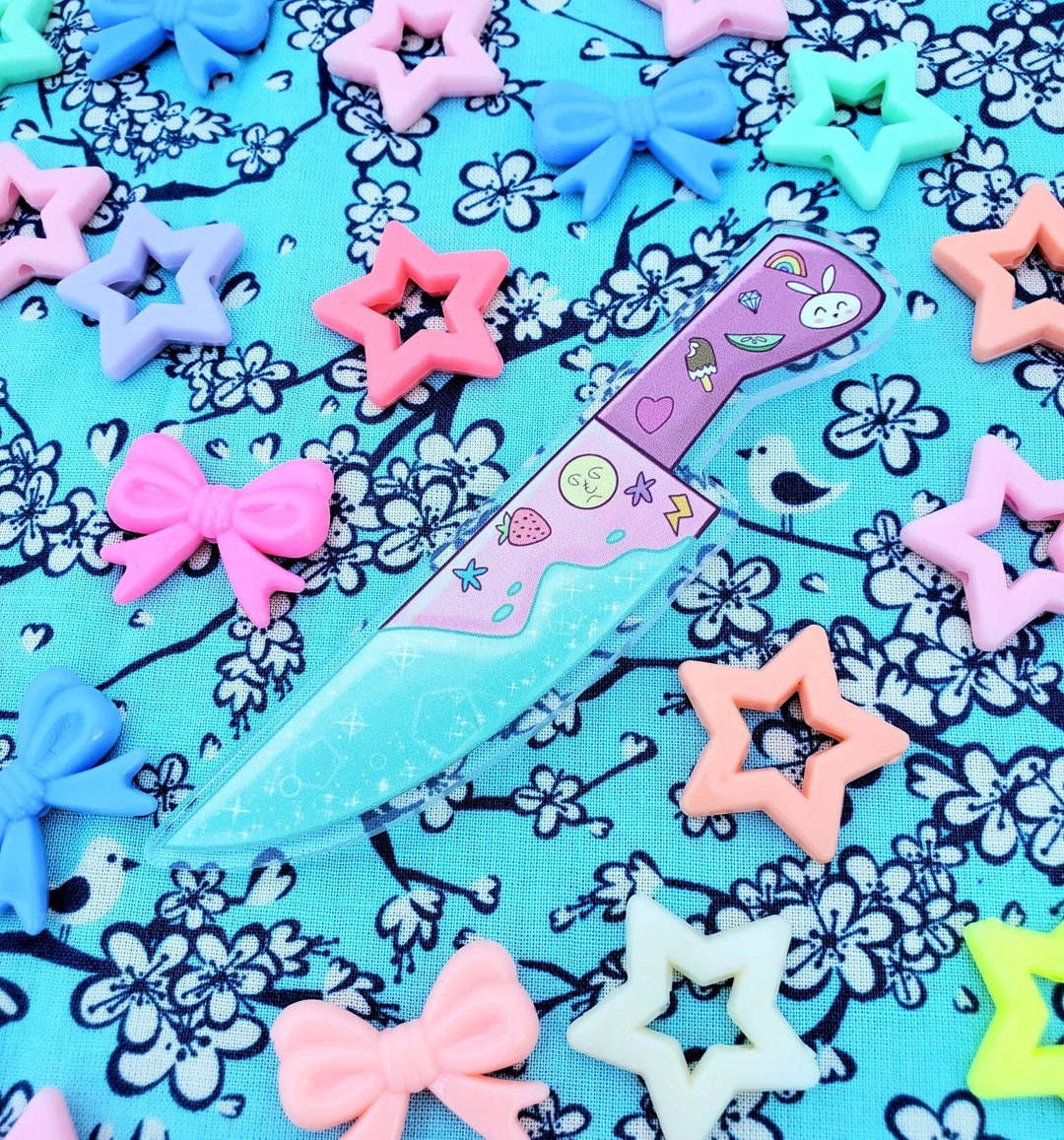 Pastel Goth Pin, Kawaii Pink Knife Acrylic Pin, 3.5 Pin, Tough Girl ...