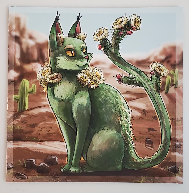Cactus Cat Square Print, Fearsome Critter Cryptid - Etsy