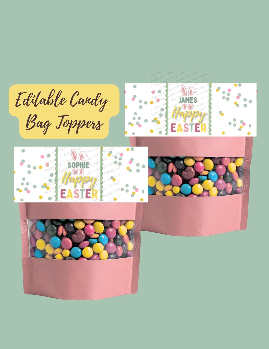 Editable Easter Treat Bag Toppers – Bunny Confetti Favor Template ...