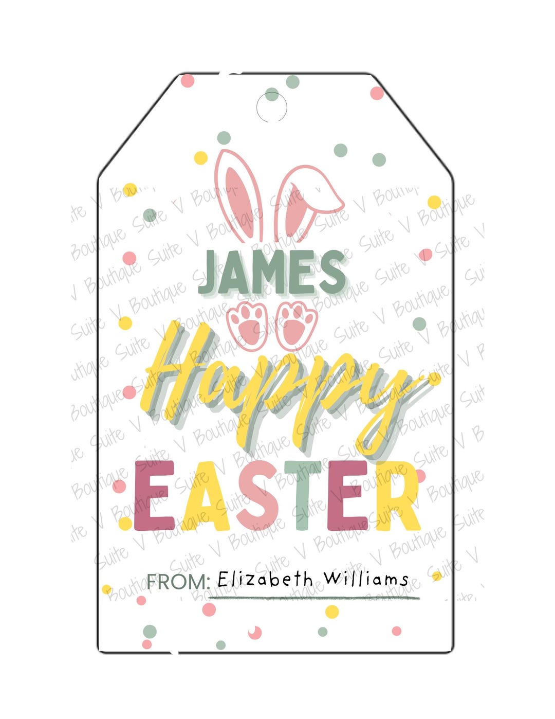 Student Easter Gift Tag Printable – Bunny Confetti, Editable Name ...