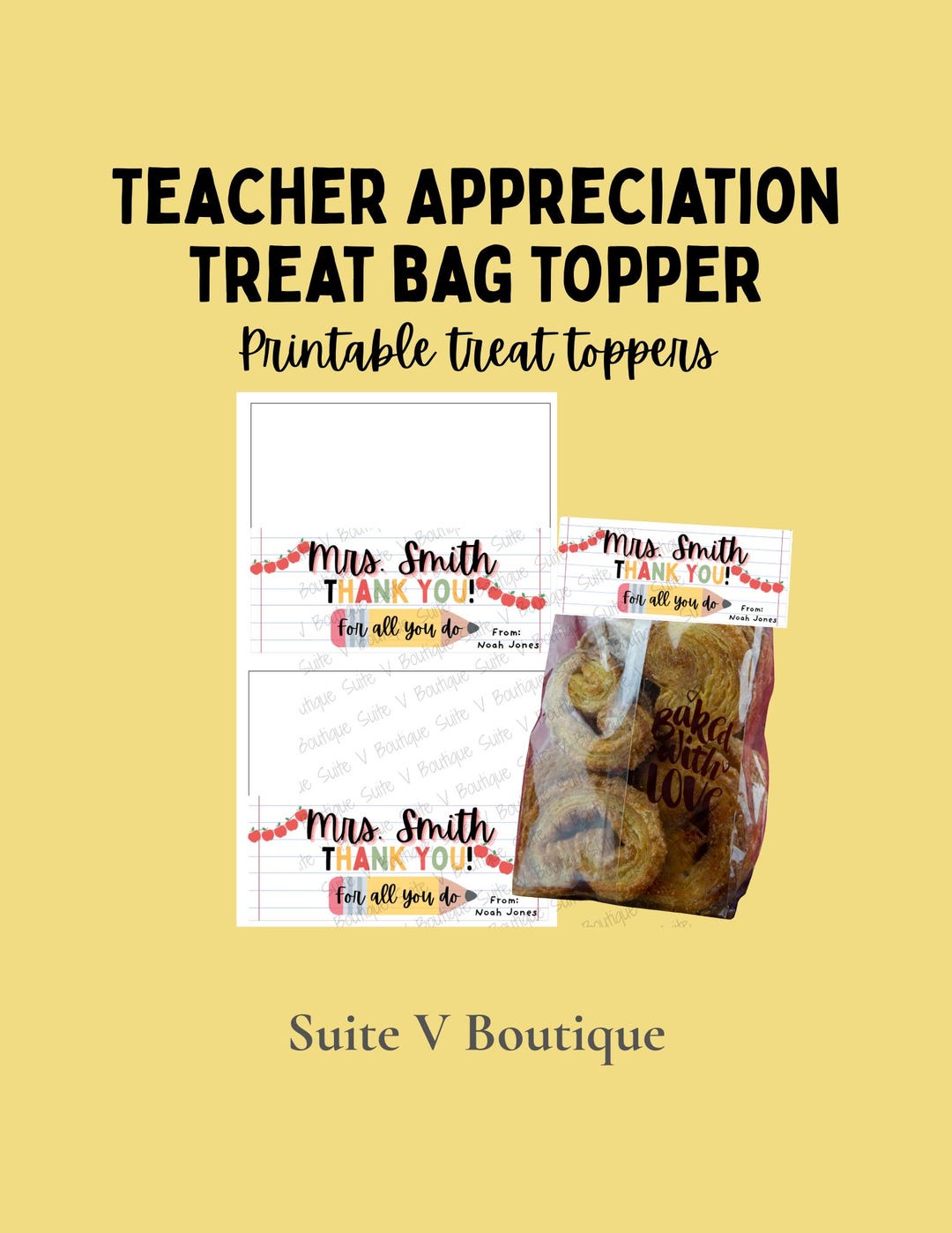 Editable Teacher Treat Bag Topper, Apple Pencil Thank You Printable ...