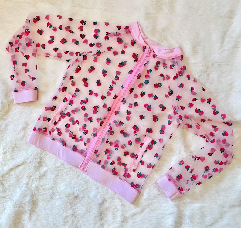 Mesh Strawberry Bomber Jacket, Strawberry Print Jacket - Etsy
