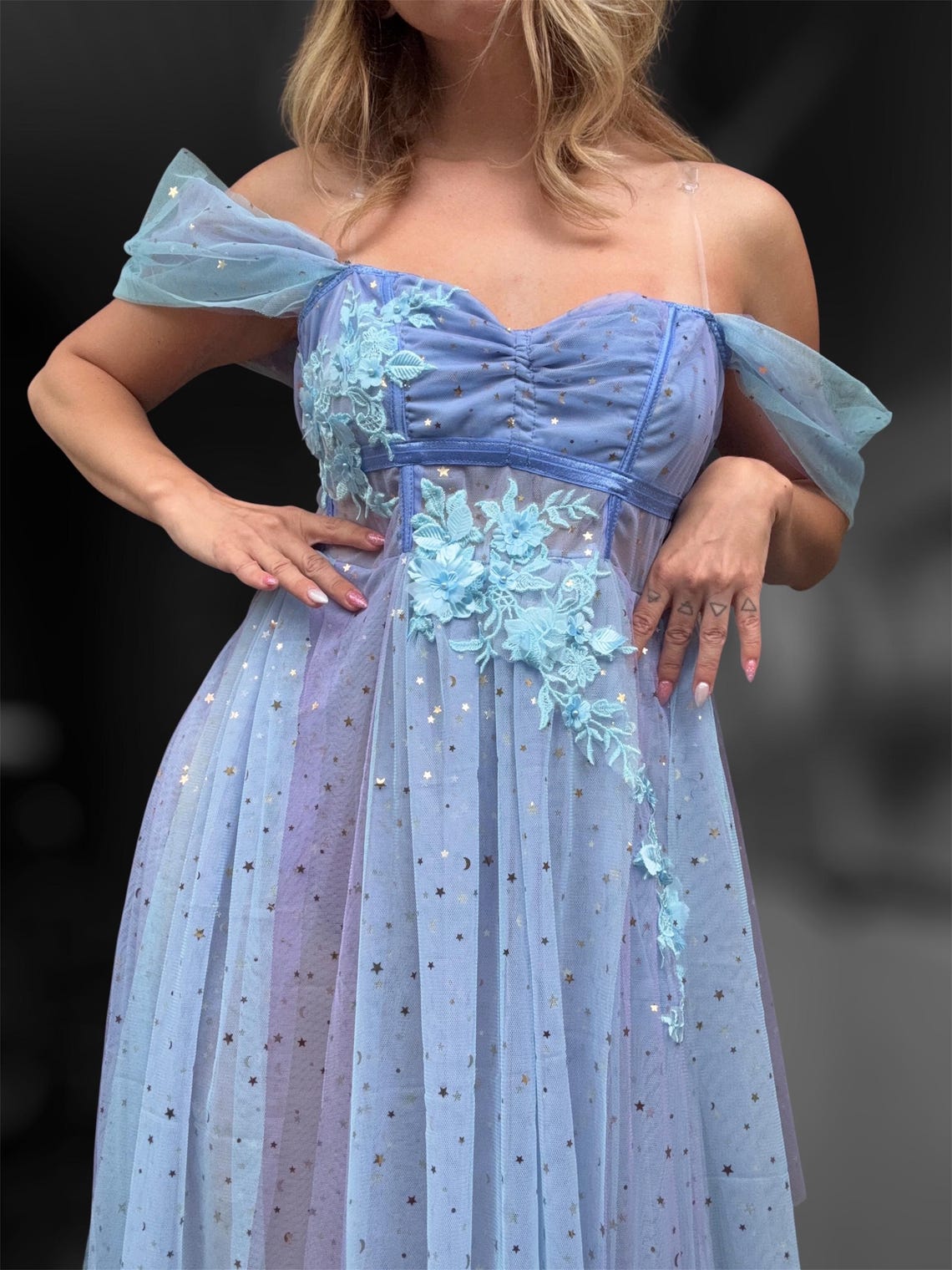 Starry Dress, Flowy Mesh Moon & Stars Gown, Custom Made Dress - Etsy