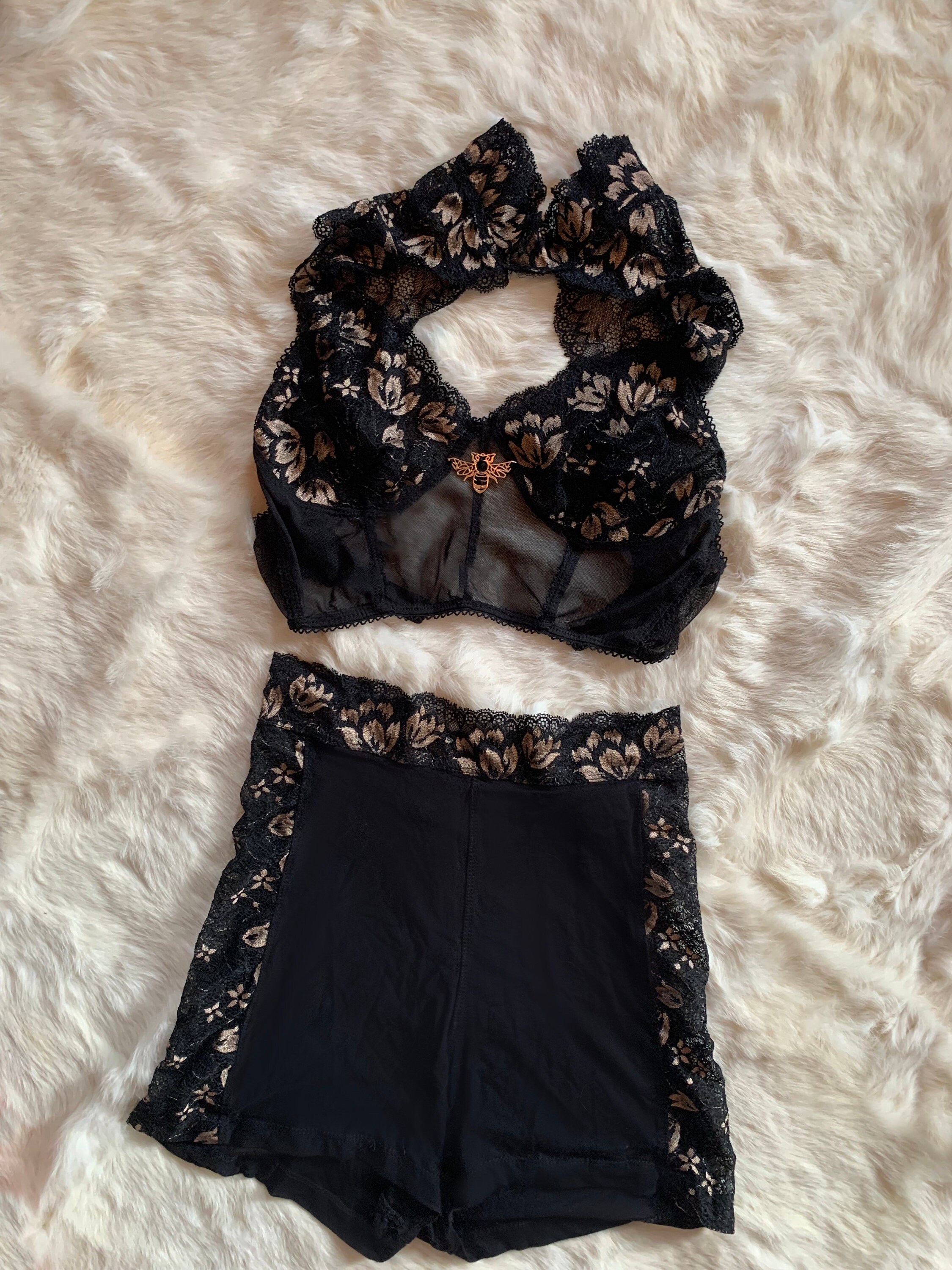 L.E. Black Gold Mesh & Lace Victorian Bralette - Etsy