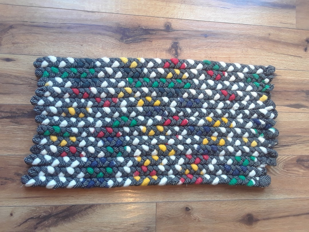 Multi-colored Rectangular Braided Wool Rug - Etsy