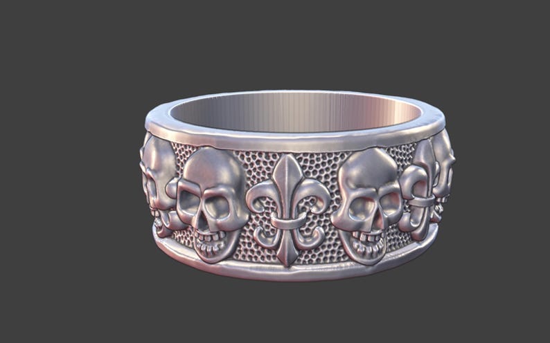 Skull Fleur Du Lis Band Ring STL 3D Model for Casting - Etsy