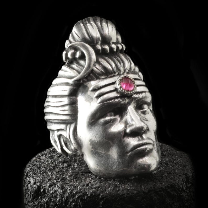 Sterling Silver Lord Shiva Ring Shivji Ring Pink Tourmaline Ring Shiv ...
