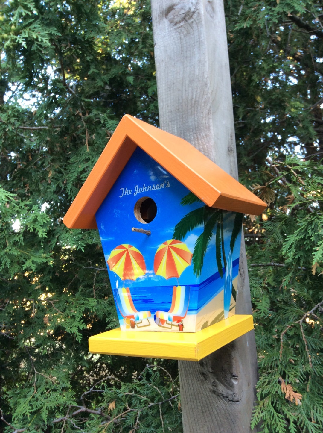 Personalized Beach Scene Birdhouse, Handmade Plywood Bird House - Etsy