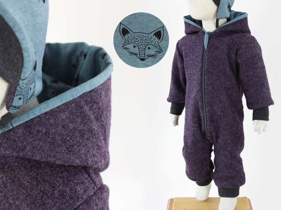 Children's Wool Suit Purple Mottled With Foxes, Lined Overall Made of ...