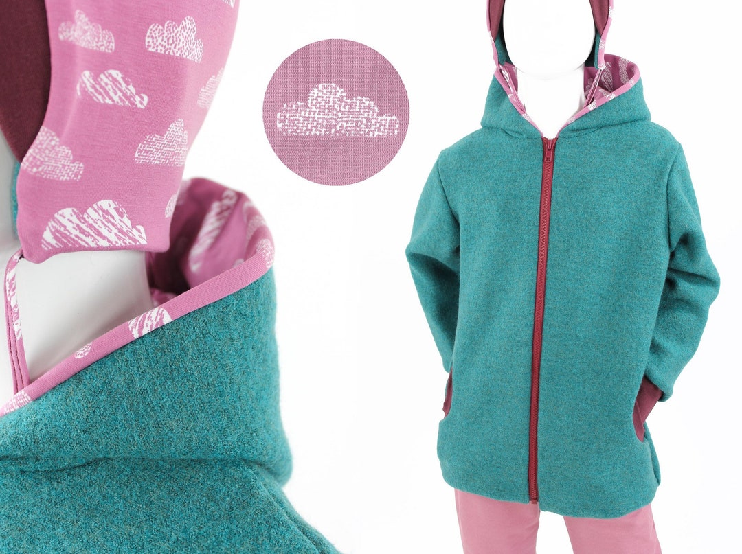 SALE 50/56 Children's Wool Jacket Petrol Mottled With Pink Clouds ...