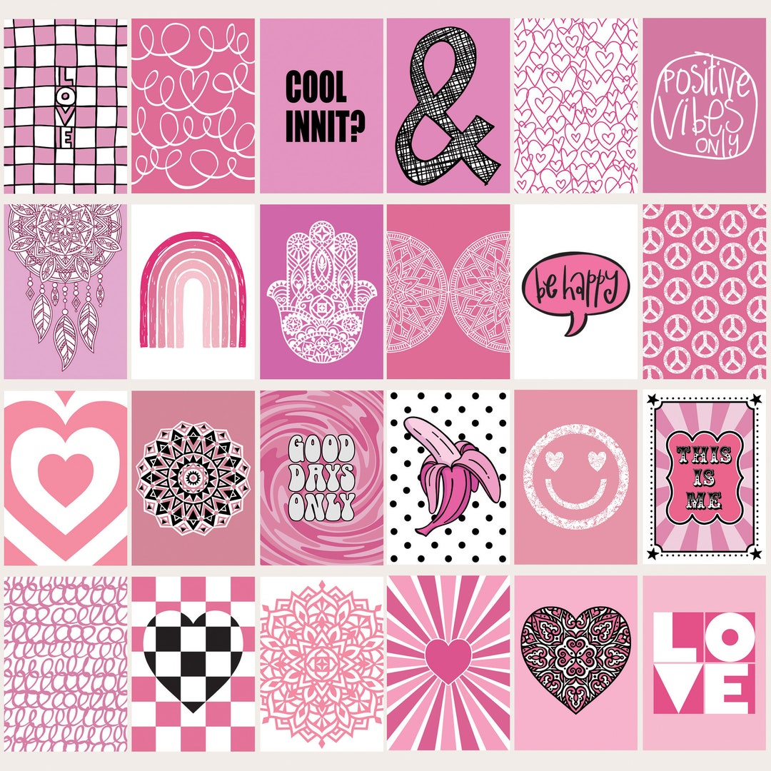Pink Print Bundle...24 A5 Digital Download Prints, Collage Wall Kit ...