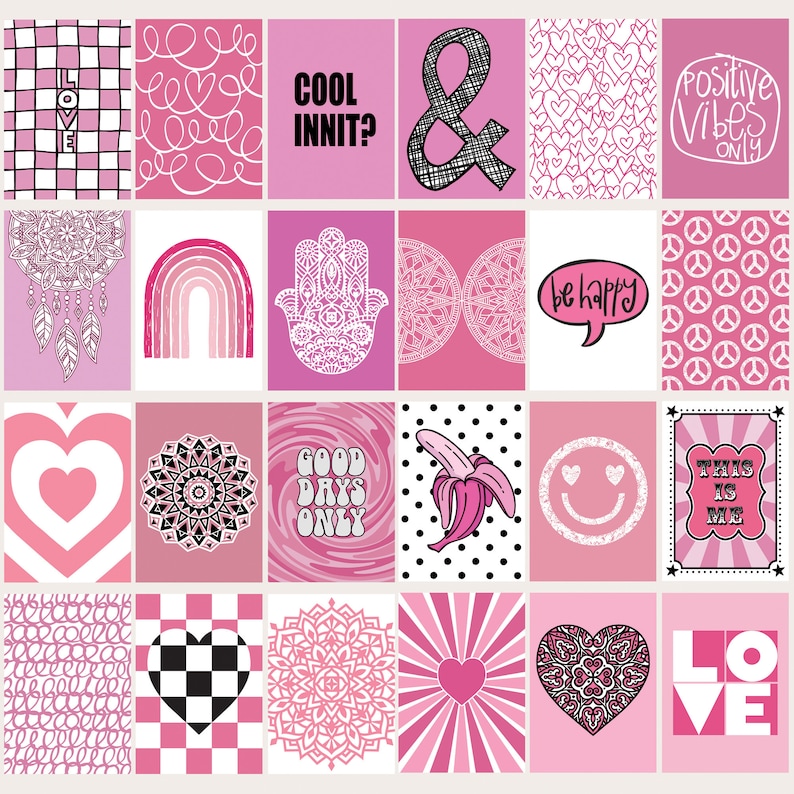 Pink Print Bundle...24 A5 Digital Download Prints, Collage Wall Kit ...