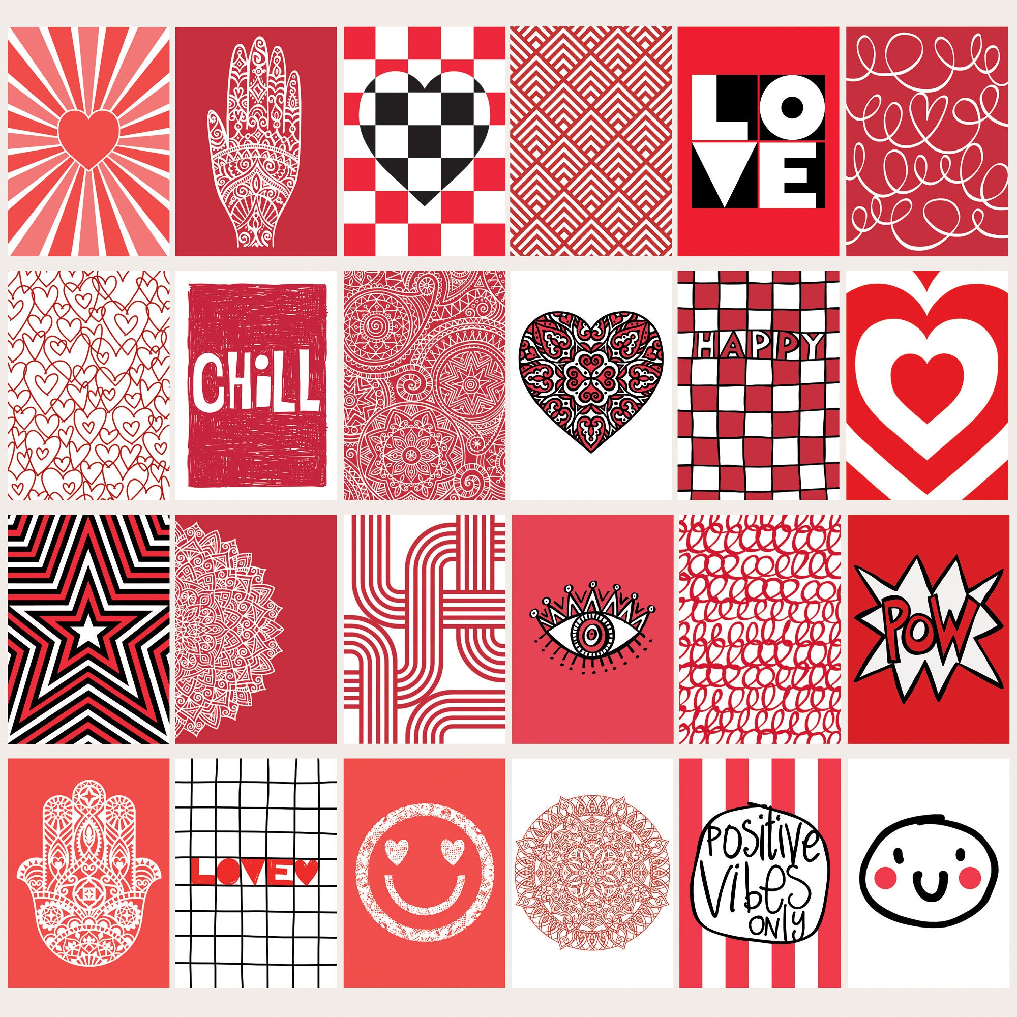 Red Print Bundle...24 A5 Digital Download Prints, Collage Wall Kit, Art ...