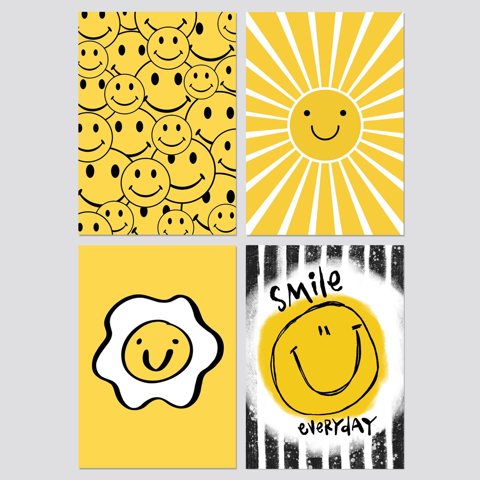 12 A4 Cool Smiley Digital Download Prints, Smiley Wall Art, Yellow Art ...