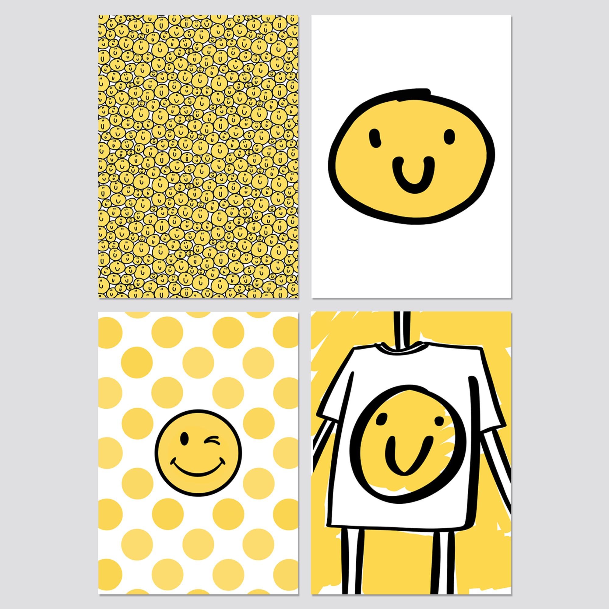 12 A4 Cool Smiley Digital Download Prints, Smiley Wall Art, Yellow Art ...