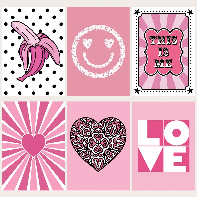 Pink Print Bundle...24 A5 Digital Download Prints, Collage Wall Kit ...