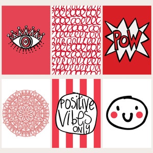 Red Print Bundle...24 A5 Digital Download Prints, Collage Wall Kit, Art ...