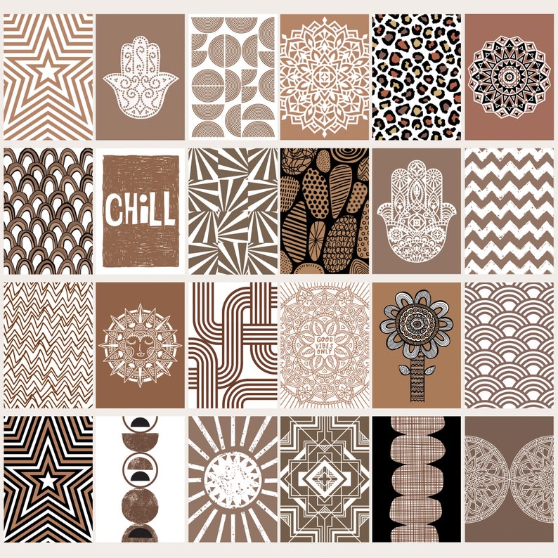 Brown Print Bundle...24 A5 Digital Download Prints, Collage Wall Kit ...