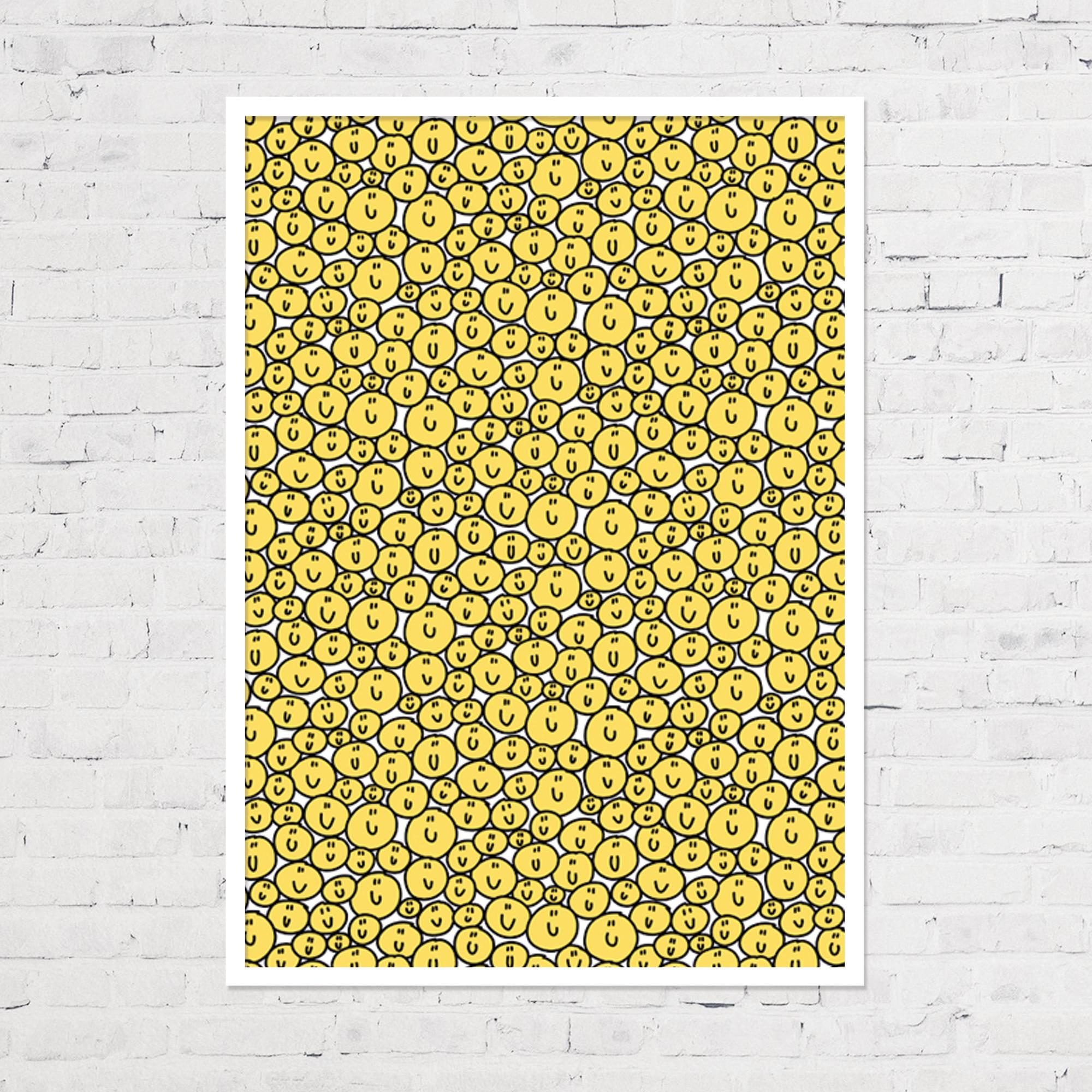 12 A4 Cool Smiley Digital Download Prints, Smiley Wall Art, Yellow Art ...