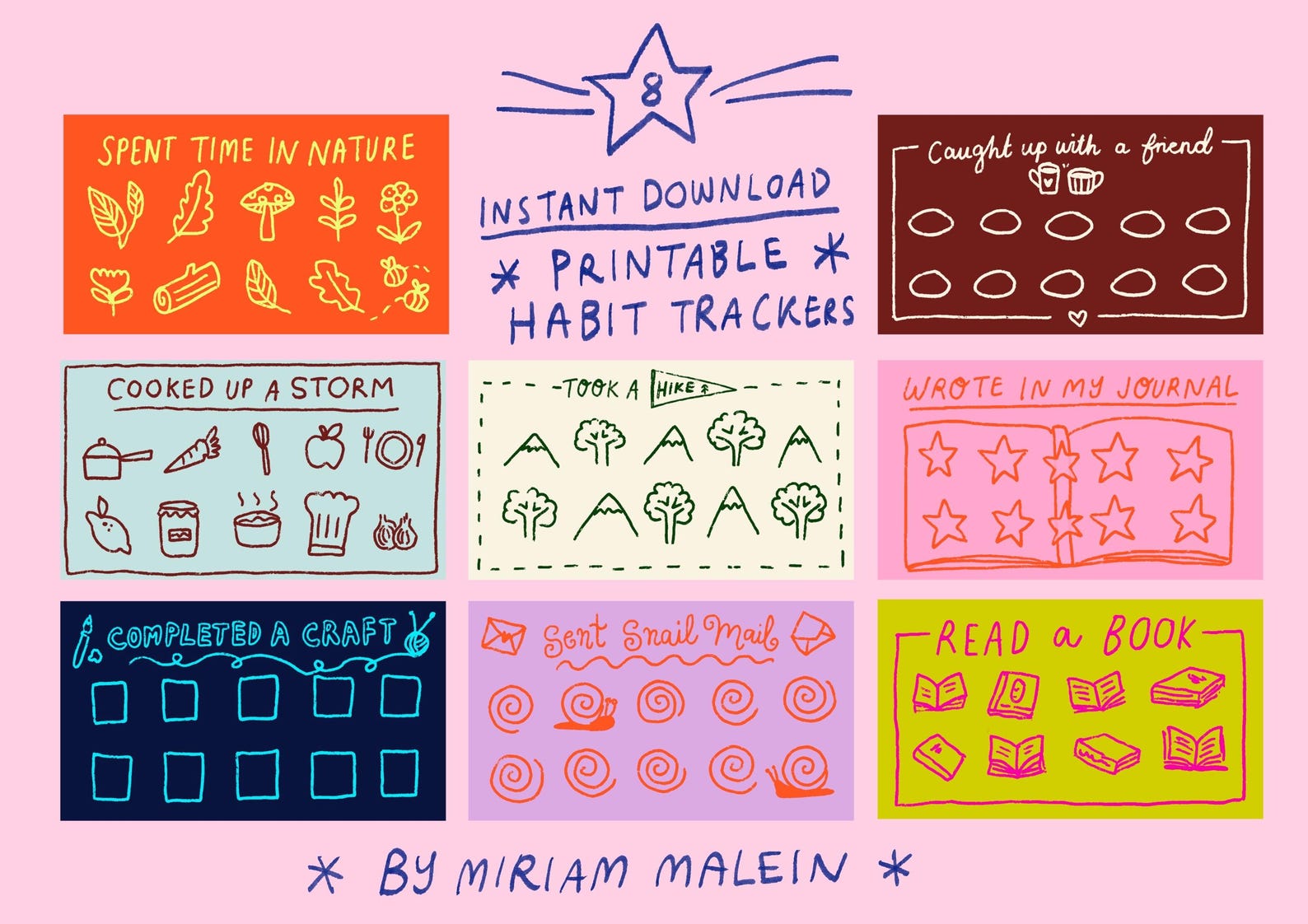 Digital Download Illustrated Habit Tracker Stamp / Punch Cards - Etsy